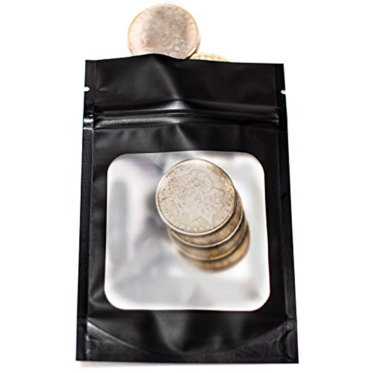 PROGRESS Online » Stand up bottom 110 Pieces Smell Proof Thick Black Mylar Resealable Foil Bags With Window Airtight Ziplock Top Heat Sealable Food Safe Matte Black (4X6 inches)