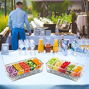 INNOVATIVE LIFE Bar Serving Tray on Ice with 5 Compartments Container, Fruit Trays for Serving , Garnish Platters with Lid , Clear