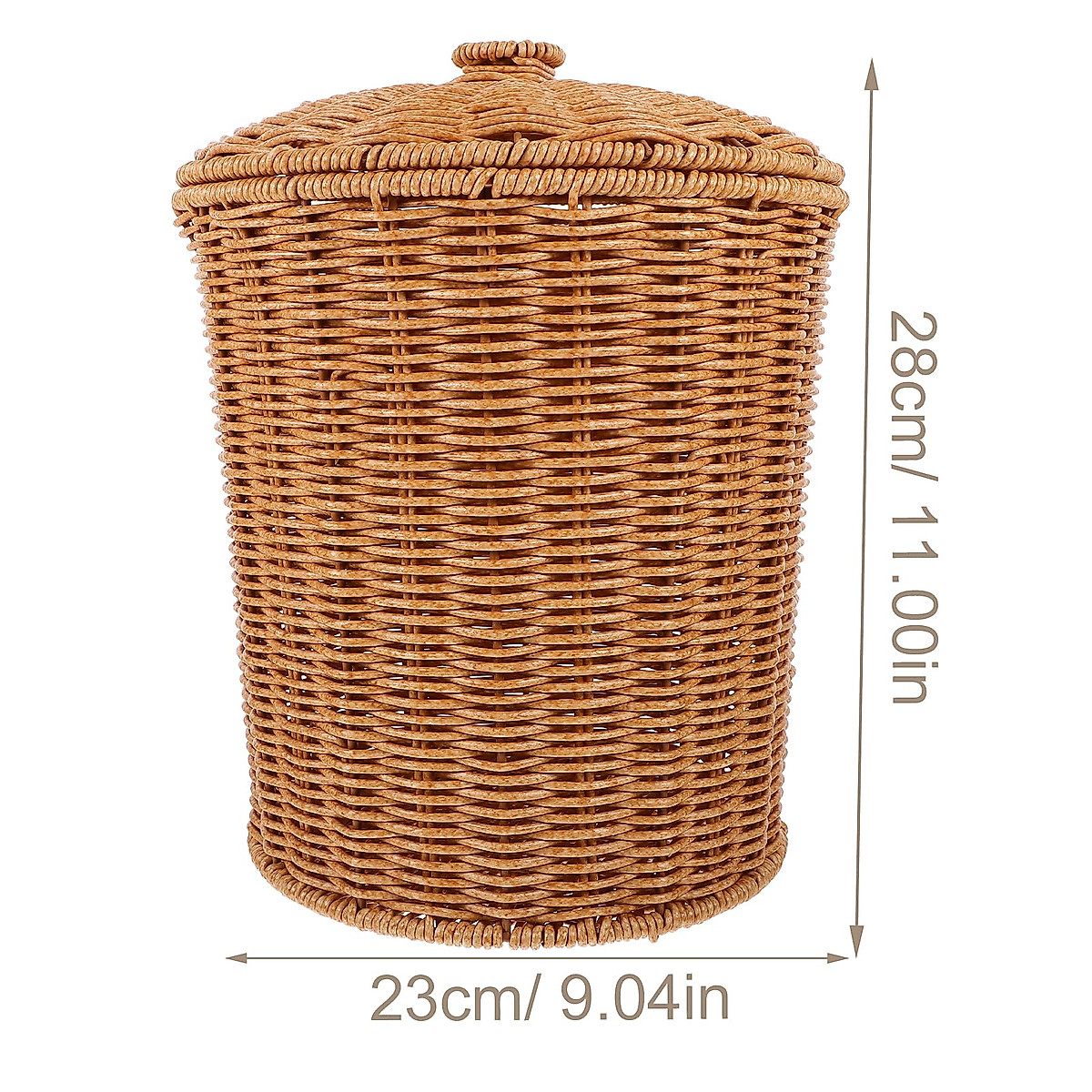 VICASKY Storage Basket with Lid Dirty Clothes Wicker Waste Basket Bedroom Storage Basket Containers with Lids Wicker Trash Can Rattan Waste Basket Woven Garbage Basket Seaweed Bracket Pp