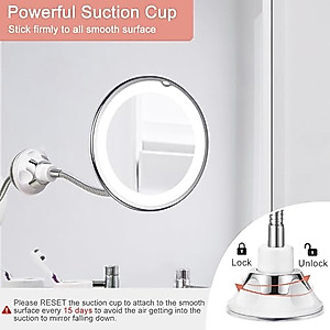 KEDSUM Flexible Gooseneck 6.8" 10X Magnifying LED Lighted Makeup Mirror, Bathroom Magnification Vanity Mirror with Suction Cup, 360 Degree Swivel, Daylight, Battery Operated, Cordless & Travel Mirror