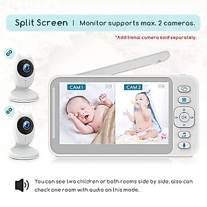 Topiacam Baby Monitor with Camera and Audio, Video Baby Monitor 4.3 inch LCD Split Screen, Two-Way Talk, Night Vision, 8 Lullabies, Temperature Monitor and Long Last Battery, White (BM40)