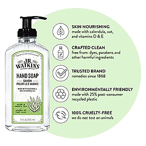 JR Watkins Gel Hand Soap, Aloe & Green Tea, 3 Pack, Scented Liquid Hand Wash for Bathroom or? Kitchen, USA Made and Cruelty Free, 11 fl oz
