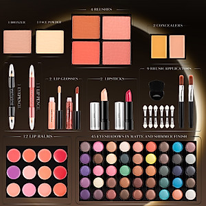 Maùve Professional Leather Train Case with Mirror Makeup Kit (Eyeshadow, Blushes, Powder, Lipstick & More) Holiday Exclusive MU12 (BLACK)