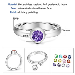 Birthstone Rings for Women CZ Crystal Rings for Girls Stainless Steel Rings Cute Pinky Ring for Teen Girls Aesthetic Jewelry