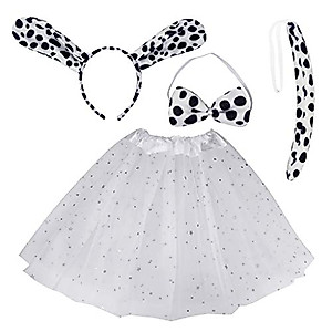 Dxhycc Dalmatian Costume Set Dog Ears Headband Bowtie Tail Tutu for Kids Girls Halloween Costume Cosplay Party