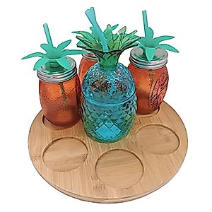 Coffee Syrup Rack, Bottle Display, 12" Bamboo Lazy Susan, No Plastic Both Sides Wooden Tray for Cupcake Bottle of Wine Sauce, Spice Organizer, Rotating Turntable Countertop Wooden Tray