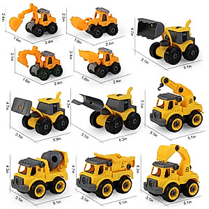 NETNEW Take Apart Construction Trucks Toys for 3 4 5 6 Year Old Boys with Electric Drill and Map Kids Stem Building Toy