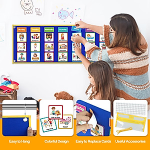 Godery Large Visual Schedule for Kids Chore Reward Chart,Bedtime Routine Chart for Toddlers,Double Side Weekly Planner Board with 109 Cards for Home School Planner,Autism Learning Materials.