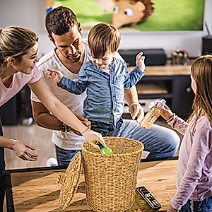 FOMIYES Plastic Rattan Basket Rattan Round Waste Basket with Lid Woven Trash Can Garbage Container Bin Flower Basket for Bathroom Kitchen Home Office Rattan Clothes Hamper