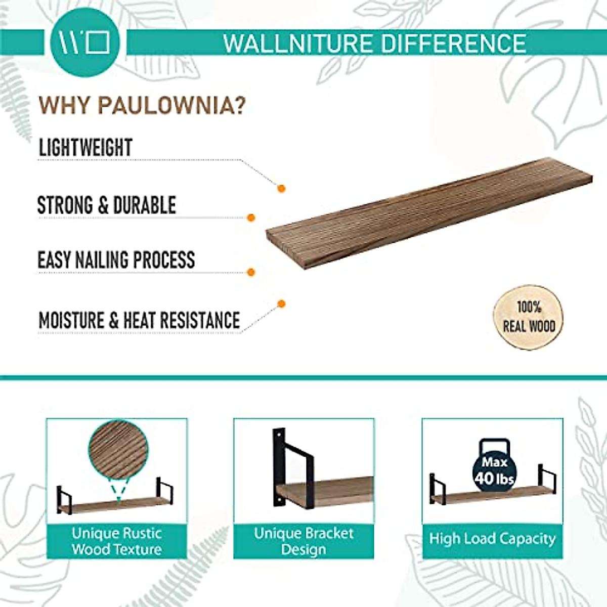 Wallniture Toledo Floating Shelves for Wall, Wall Shelf for Living Room Decor, Kitchen Organization, Bathroom Organizer, Shelves for Bedroom Burnt Set of 2