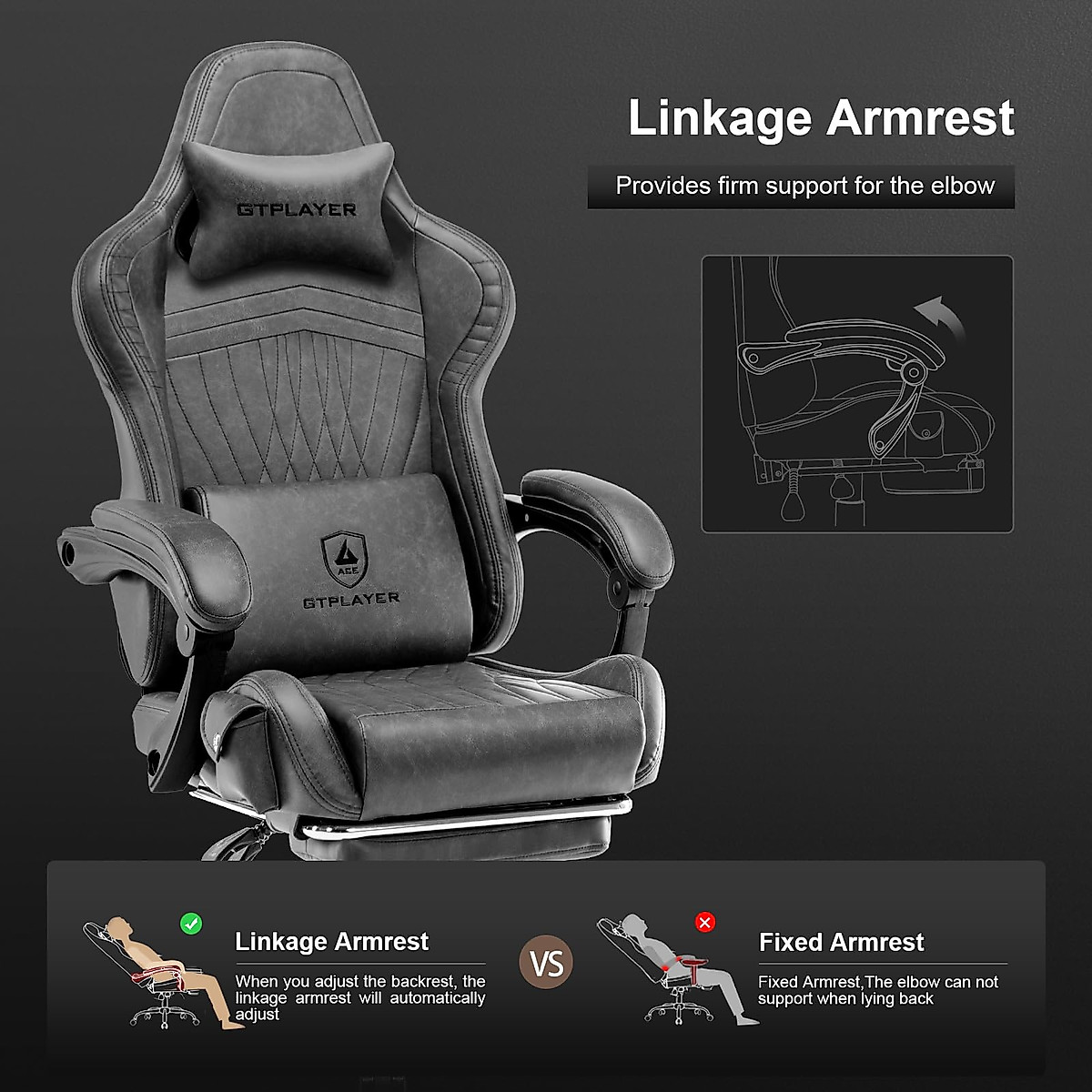 GTPLAYER Chair Computer Gaming Chair (Leather, Grey)