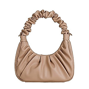 Womens Hobo Leather Top Handbag Cloud Pouch Crossbody Bag (Khaki)