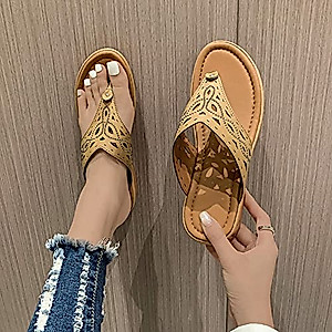 Ladies Fashion Summer Solid Leather Rhinestone Decorative Clamping Toe Slope Heel Casual Sandals for Women Wide Width (Brown, 8)