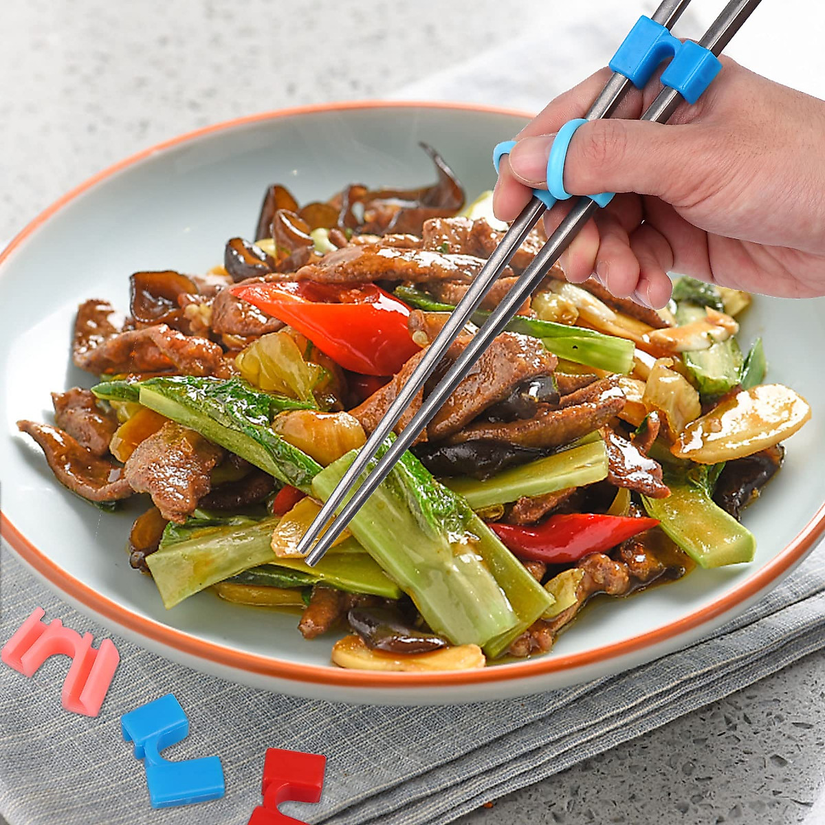 36 Pieces Chopstick Helper Training Kit Chopsticks Learning Ring Buckle Chopsticks Connector Reusable Plastic Training Chopstick Helper for Many Age Beginner Trainer or Learner