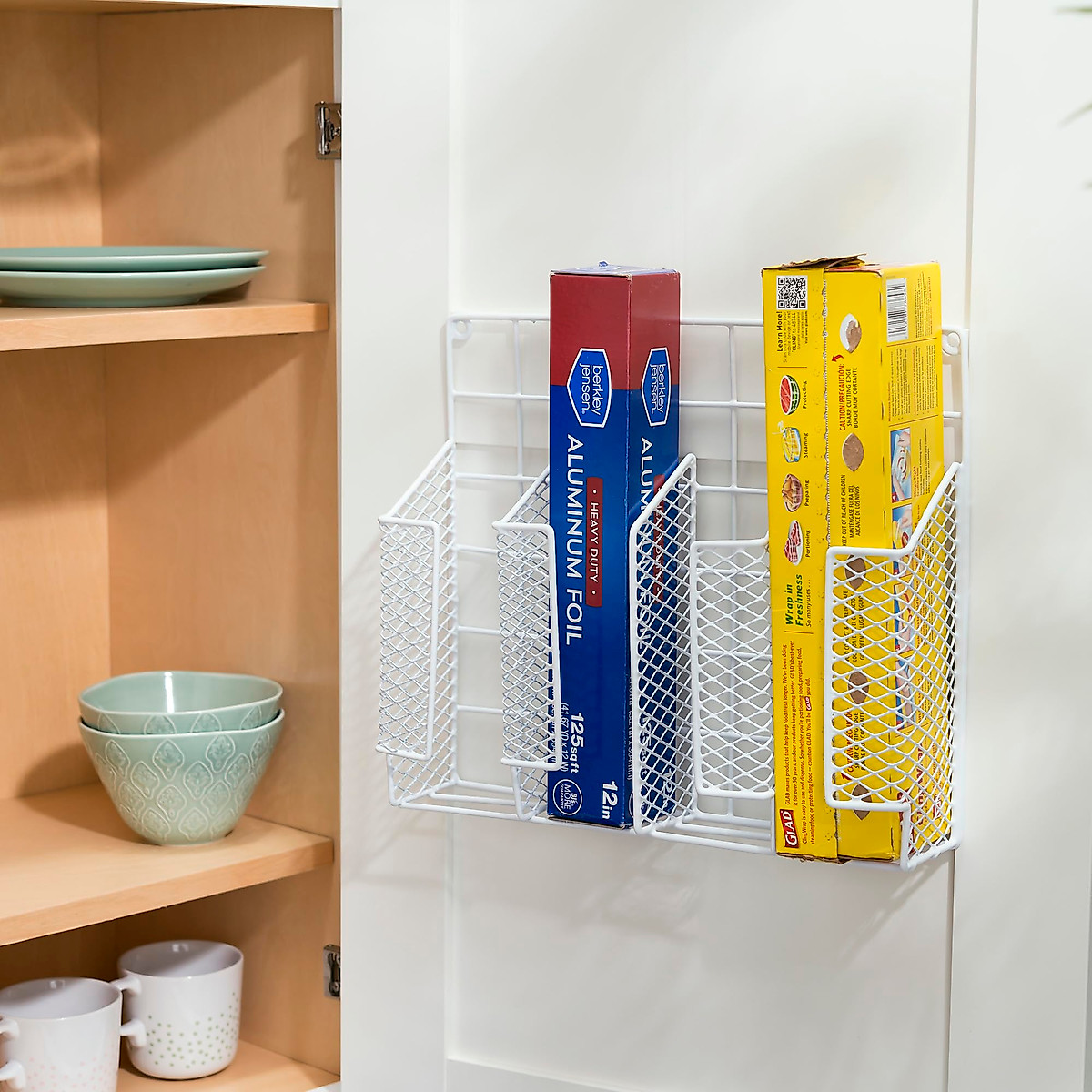 Home Basics Organizer Rust Resistant, Perfect for Food Storage, Silver Foil, Wax Paper, Sandwich Bags, Plastic Wrap-Mounts