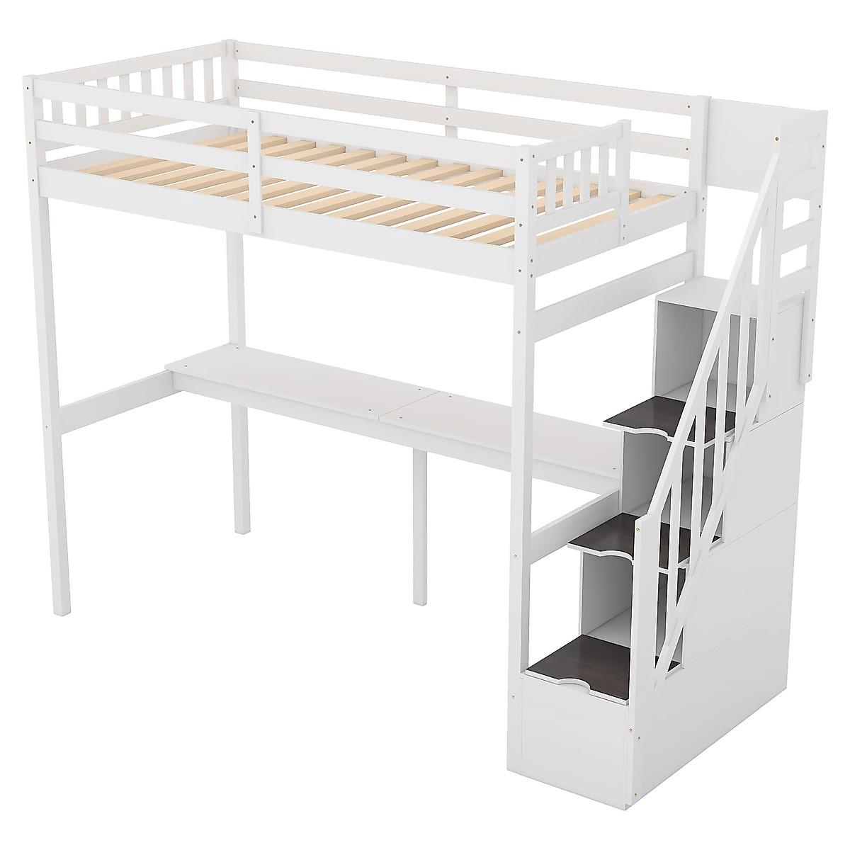 CITYLIGHT Twin Size Loft Bed with Stairs and Desk, Wood Twin Loft Bed with Storage Staircase, Kids High Loft Bed Twin for Girls, Boys, Bedroom, Dorm, No Box Spring Needed (Loft Bed Twin Size, White)