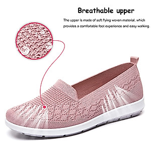 Women's Flat Breathable Fly Woven Mesh Sneakers,Casual Fashion Non-Slip Walking Shoes Comfortable Soft Sole Slip-on Loafers Tennis Shoes (Black-A,8)