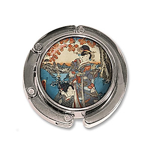 Vintage Asian Art Geisha Women Portable Handmade Handbag Bag Purse Hook Hanger Accessory Glass Metal