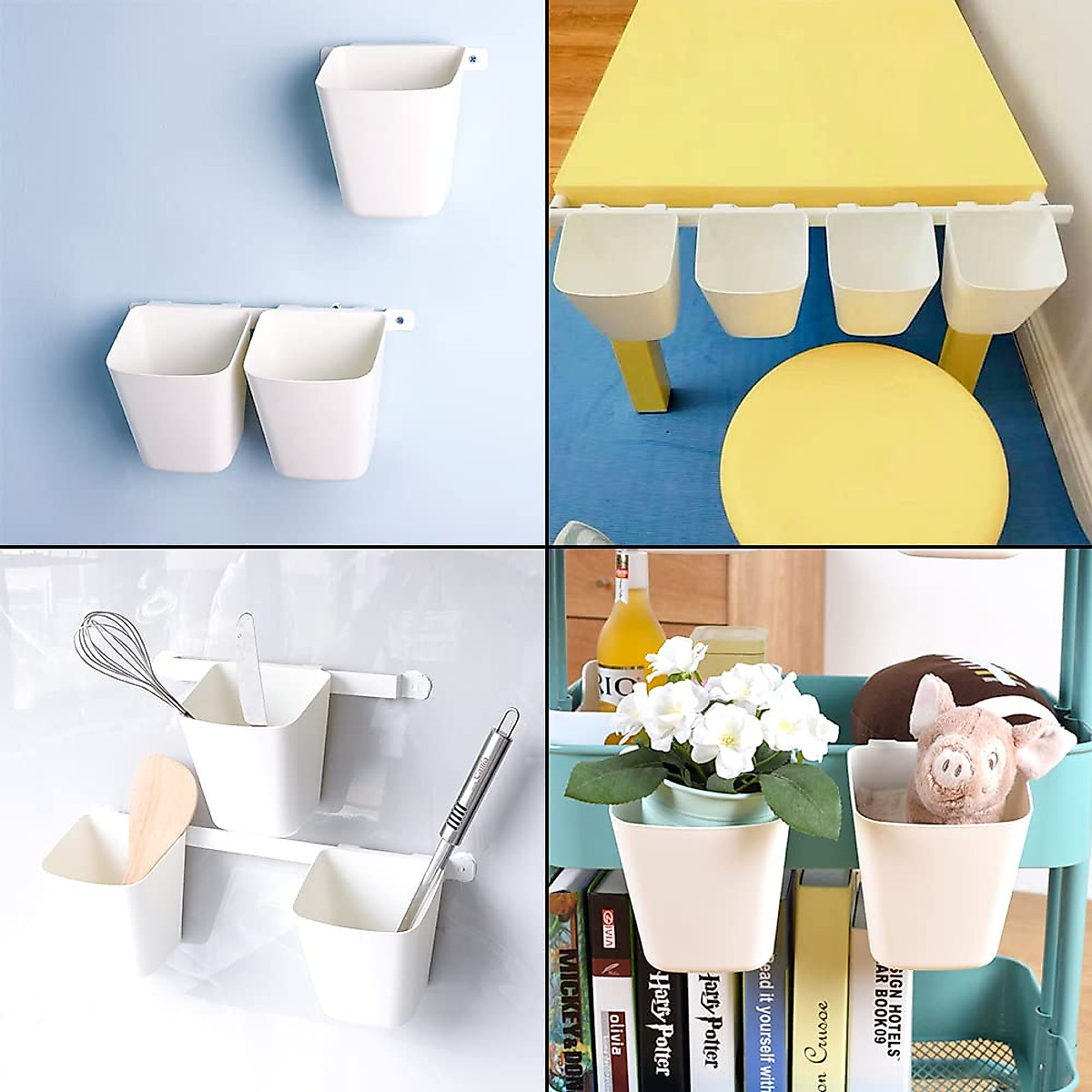 Vmiapxo 5 Pack Hanging Storage Containers, White Plastic, 4.5 x 4.5 x 5.12 inches, Hanging Bins, Cup Holder, Craft Supplies Organizer