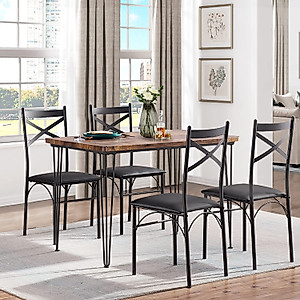 VECELO Kitchen Dining Room Table Set for Dinette, Breakfast Nook, 4 PU Metal Frame Chairs,Rectangular, Set of 5, Brown