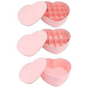 AlTurn 3Pcs Underwear Organizer Box with Lids Heart Shaped Closet Dresser Drawer Dividers Containers Stackable for Lingerie Socks Bras Scarves (Color : Pink)