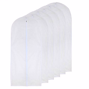 Garment Bag Clear 24'' x 54'' Long Dress Garment Bags White Breathable Full Zipper Dust Cover for Clothes Storage Closet Pack of 6