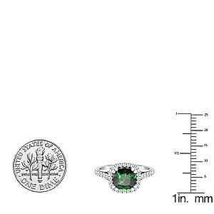 Dazzlingrock Collection 14K 7 MM Cushion Created Emerald & Round Diamond Women Ring, White Gold, Size 7