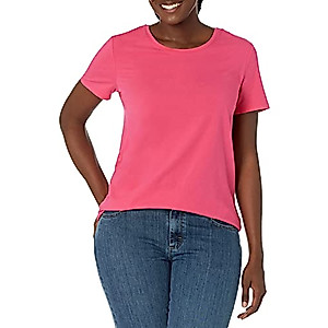 Amazon Essentials Women's Classic-Fit Short-Sleeve Crewneck T-Shirt, Pack of 2, Bright Pink/White, Large