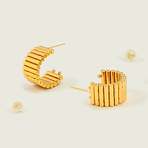 MEVECCO Gold Hoop Earring Sterling Silver Post Bar Knitted Open Hoops 18K Gold Plated Small Hypoallergenic Earrings Jewelry for Her