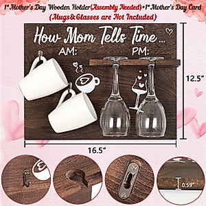 80UncleKimby Mothers Day Gifts for Mom - Funny Wooden Holder for Mother’s Day Gift from Daughter Son Kids Husband Birthday Present(Mugs&Glasses Not Included,Assembly Needed),How Mom Tells Time AM PM