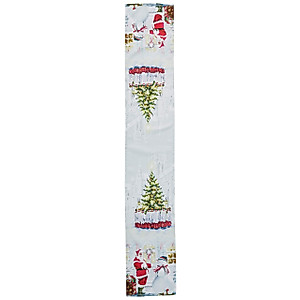 Violet Linen Christmas Snowed Man, Polyester, Super Soft Feel Faux Suede Fabric, Digital Print Decorative Table Runner, 13" X 70", Santa Claus with Snowman Design