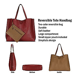 Scarleton Leather Tote Bag for Women, Womens Purses and Handbags, Reversible Tote Bags for Women, Purses for Women, H18422014, Red/Khaki