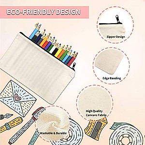 12 pack canvas pencil bag, blank plastic bag, DIY crafts, cotton cosmetic bag, multi-purpose travel cosmetic bag, black zipper in bulk 8 x 5 inches