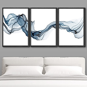 SIGNWIN Framed Canvas Print Wall Art Flowing Blue Smoke Abstract Shapes Digital Art Modern Art Minimalist Relax/Calm Cool for Living Room, Bedroom, Office - 16"x24"x3 Black