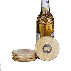 3in 1 Bottle Opener Coaster and Magnet Set of 4 Oak 10cm x 10cm