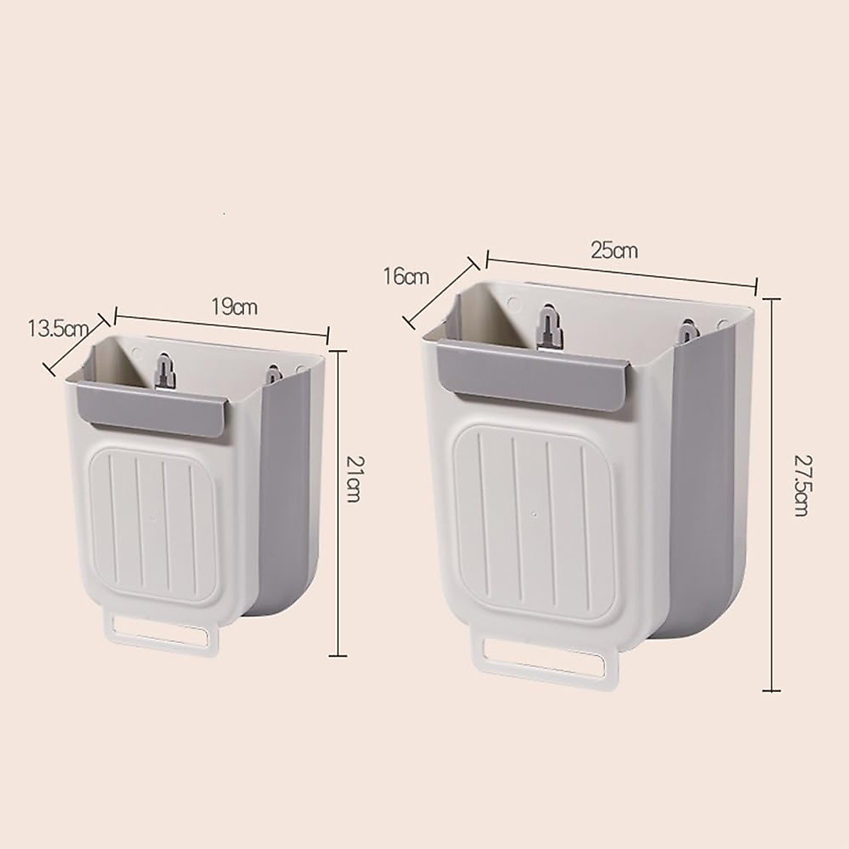 AMANGSCO Kitchen Garbage Can 2 Pcs, 2.9 Gallon Small Hanging Trash Can, Collapsible Kitchen Trash Can, Plastic Trash Bin for Kitchen Under Sink, Office Desk Countertop, Bathroom, Bedroom