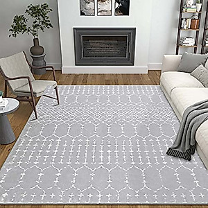 Seavish Moroccan Trellis Rug 5x7 Light Grey Rugs for Living Room Machine Washable Vintage Distressed Area Rug Soft Low-Pile Floor Carpet for Bedroom Dining Room Kitchen Entrance Home Office