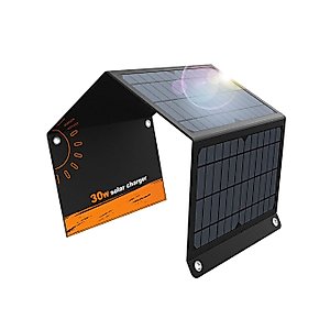 Solar Charger 30W Solar Panel QC3.0 USB and 1DC(18V1.66A) Ports Foldable Panel Has High Conversion Rate Portable Solar Phone Charger Compatible with USB Devices and DC Devices(Black)