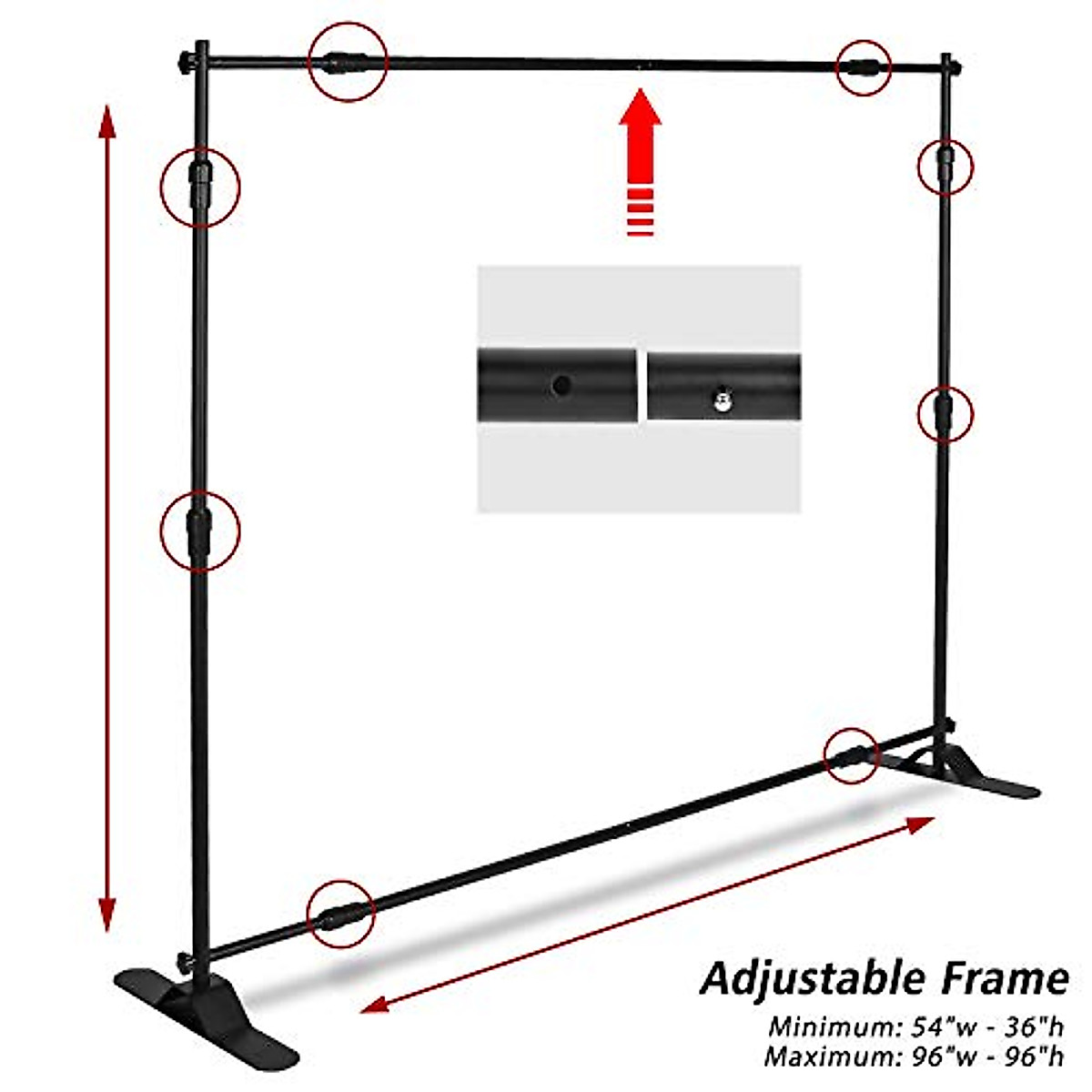 Photo Backdrop Stand - Heavy Duty Banner Holder Adjustable Photography Poster Stand - Height Up to 8x8 ft Back Drop Stand for Trade Show, Photo Booth, Parties, Wedding, Birthday, Photoshoot Background