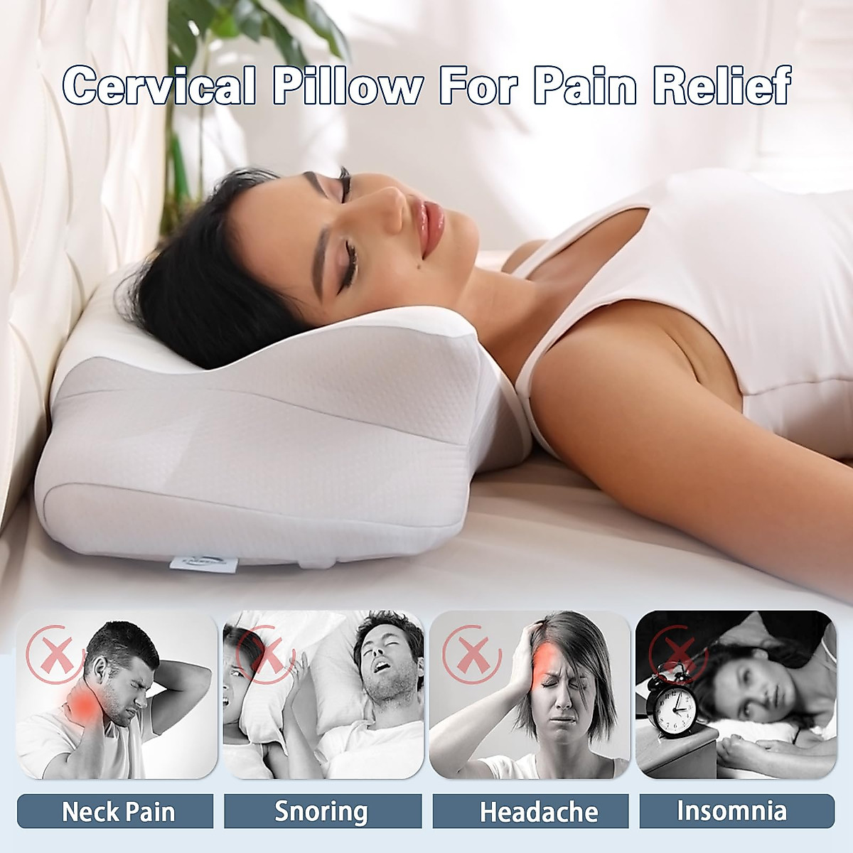 Karrehao Cervical Pillow for Neck Pain Relief, Contour Memory Foam Neck Pillow for Sleeping, Ergonomic Orthopedic Bed Pillows for Side Back Stomach Sleepers Sleeping