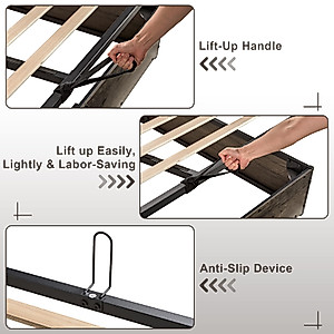 AMERLIFE King Size Lift Up Storage Bed Frame, Wooden Platform Bed Frame with Lifting Storage & Charging Station, No Spring Box Needed/Noise Free, Rustic Grey