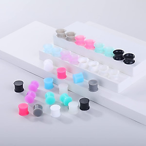 Jusway Silicone Ear Plugs Gauge Stretching Kit Ear Stretchers Lobe Ear Piercings 1/2 Gauges (32PCS)