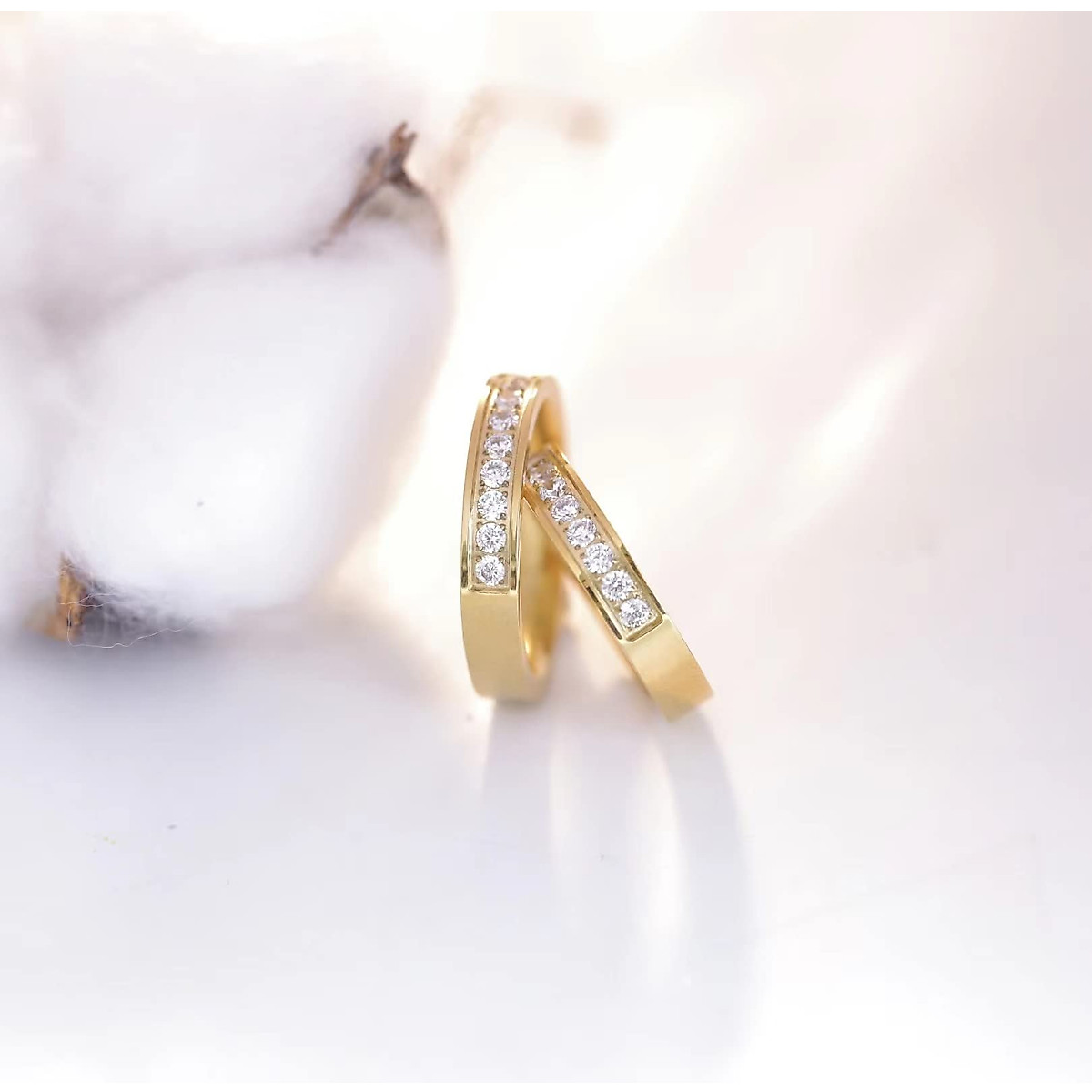 MYNENEY 14K Gold/Silver Plated Wedding Band Cubic Zirconia Eternity Stackable Engagement Ring For Women (4MM- 9 Diamonds-Gold, 8)