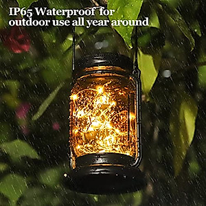 Solar Lanterns Outdoor Waterproof Hanging Mason Jar Solar Lights with 30 Led Lights,Retro Garden Solar Table Lights for Patio Yard Lawn and Christmas DIY Decorations (Solar Lantern 6 Pack)