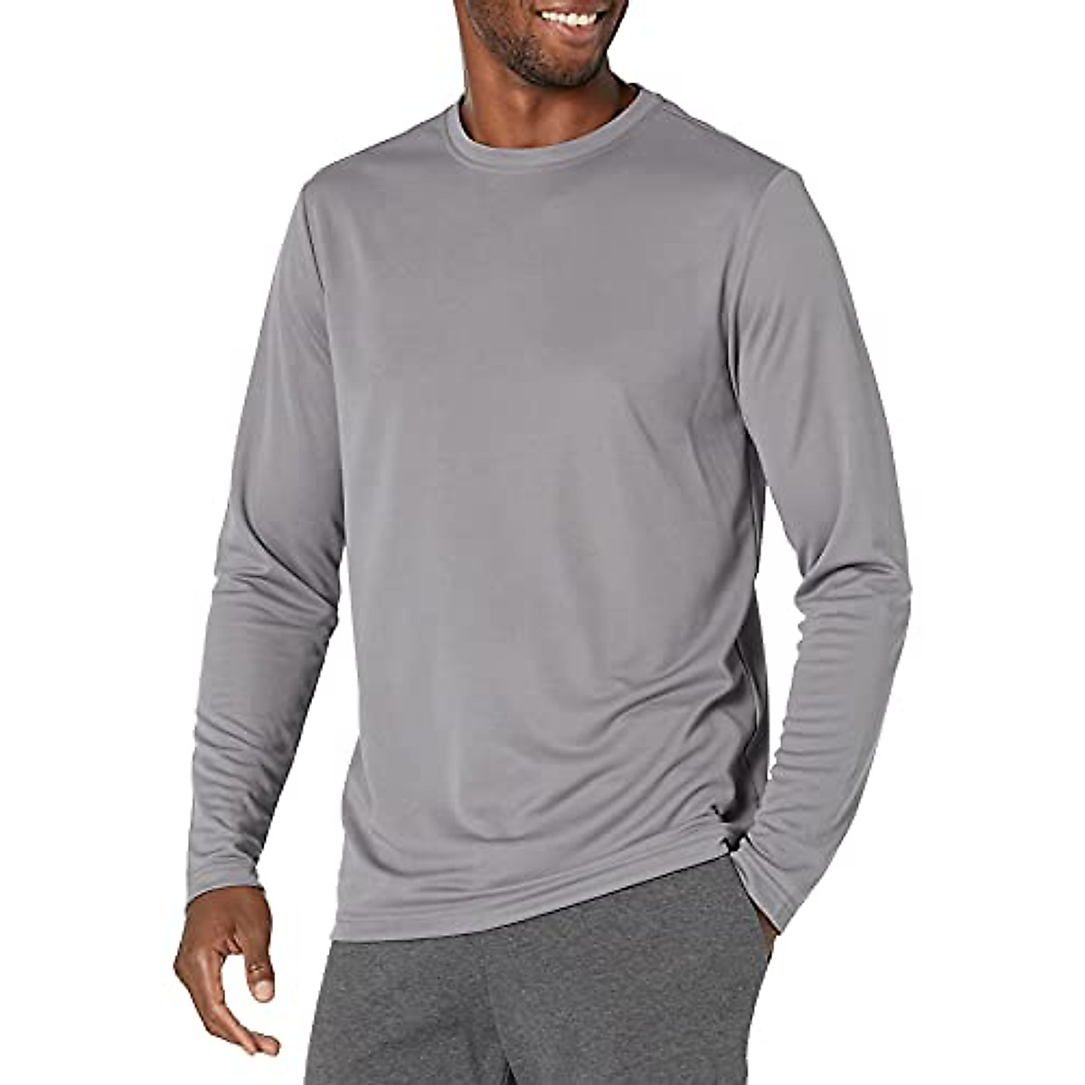 Amazon Essentials Men's Performance Tech Long-Sleeve T-Shirt, Medium Grey, Medium
