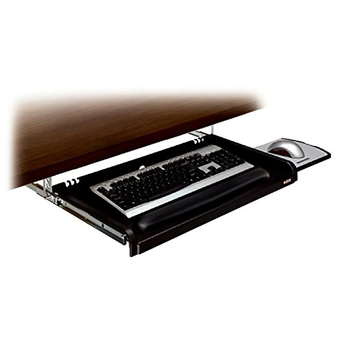 3M Adjustable Under-Desk Keyboard Drawer, Three Height Settings, Wide Tray with Gel Wrist Rest Accomodates Most Keyboards, Slide Out Mouse Platform with Precise Mouse Pad, Black (KD45)