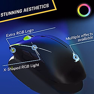 KLIM Ace - Rechargeable Wireless Gaming Mouse RGB + New Version + High-Precision Sensor & Breathtaking RGB Effect + 8 Customizable Buttons + Ambidextrous + Wired and Wireless Mouse for PC Mac PS4 PS5