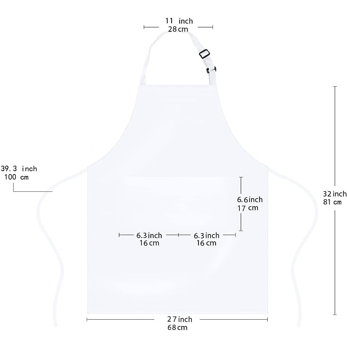 ALIPOBO Bib Aprons Set for Women and Men, Kitchen Chef Apron with 2 Pockets and 40" Long Ties, Plus Size Adjustable Apron and Hat for Cooking - 32" x 28" - White