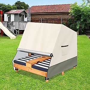 Sobana Kids Outdoor Double Chaise Lounge Cover for Wooden Double Chaise Lounge,Waterproof Patio Furniture Cover for Kids or Pets,Beige