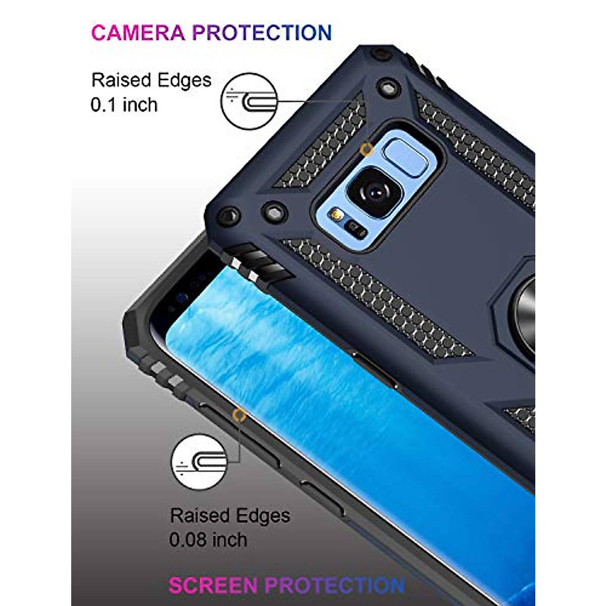Galaxy S8 Case - Military Grade 16ft Drop Tested, Magnetic Ring Kickstand, Car Mount Compatible, Slim Fit, Heavy Duty Protection - Blue